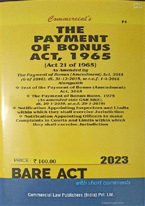 Payment of Bonus Act 1965 Alongwith Rules 1975, BARE ACTS Books, Commercial Law Publishers India ...